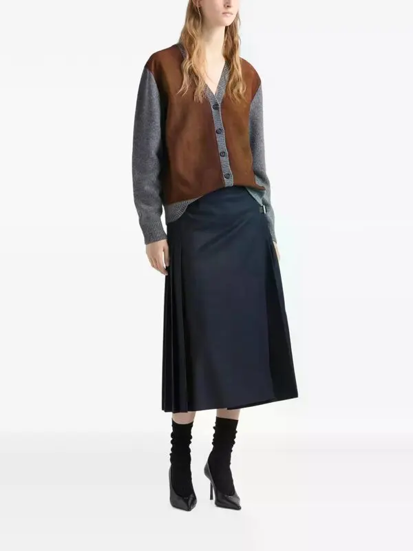 Prada Wool And Suede Cardigan With Logo Detail