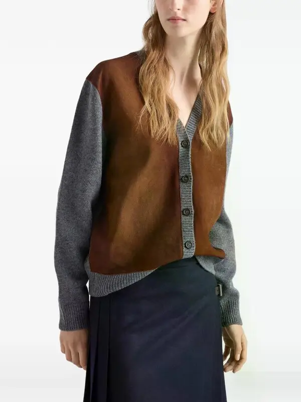 Prada Wool And Suede Cardigan With Logo Detail