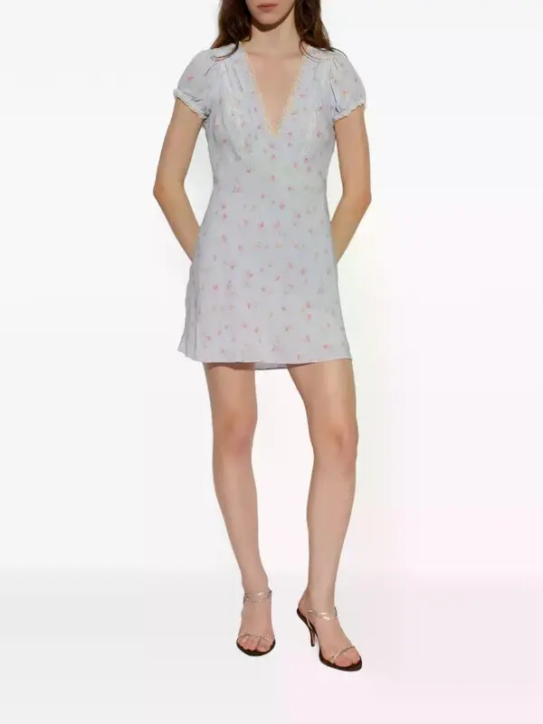 LoveShackFancy Floral Print Lace Trim Mini Dress