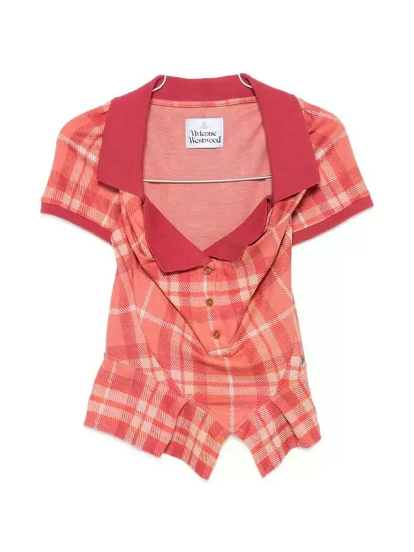 VIVIENNE WESTWOOD Tartan Print Peplum Polo Top - Red