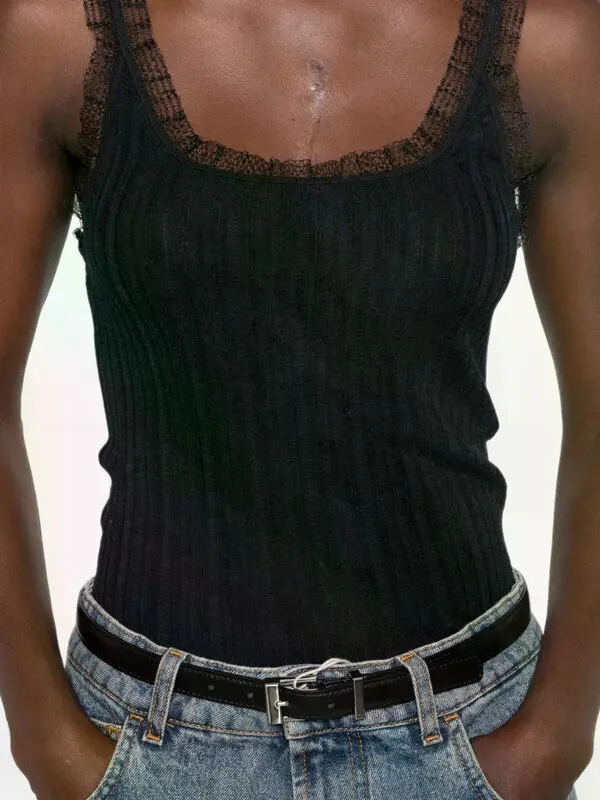 FORTE_FORTE Lace-trimmed Ribbed Tank