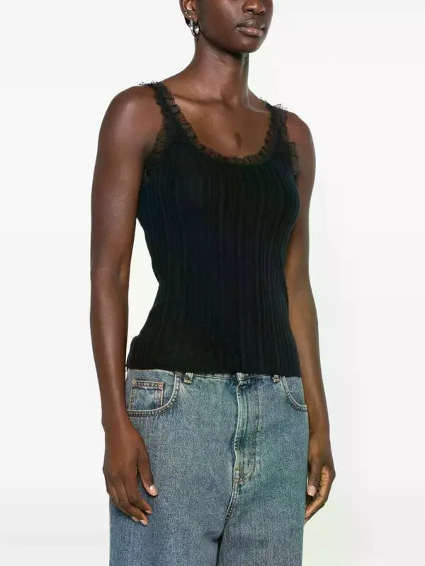 FORTE_FORTE Lace-trimmed Ribbed Tank