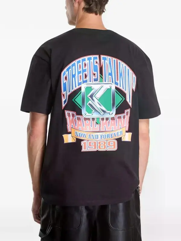 KARL KANI Logo-embroidered Graphic-print T-shirt