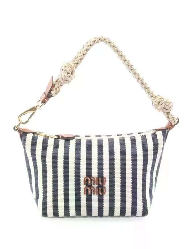 Miu Miu Striped Tote Bag With Braided Handle - Blue
