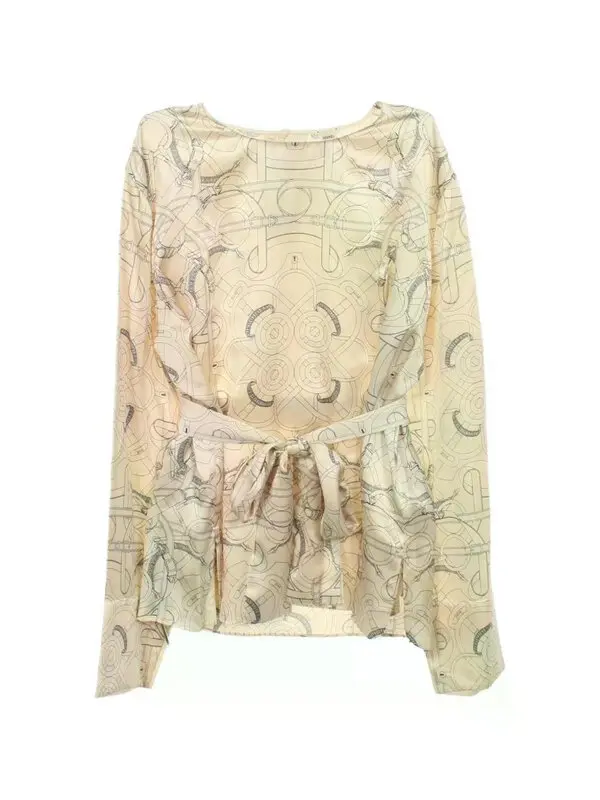 Hermès Silk Eperon D'or Print Belted Blouse