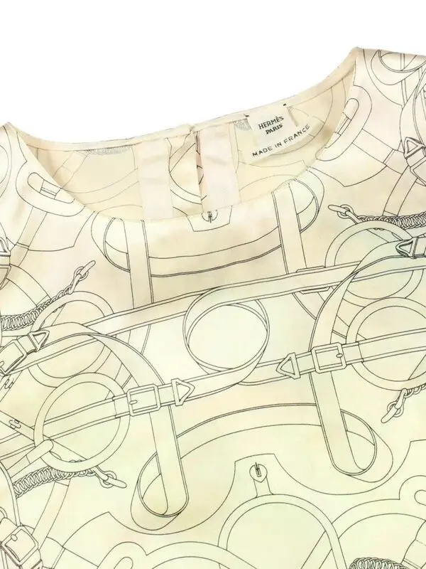 Hermès Silk Eperon D'or Print Belted Blouse