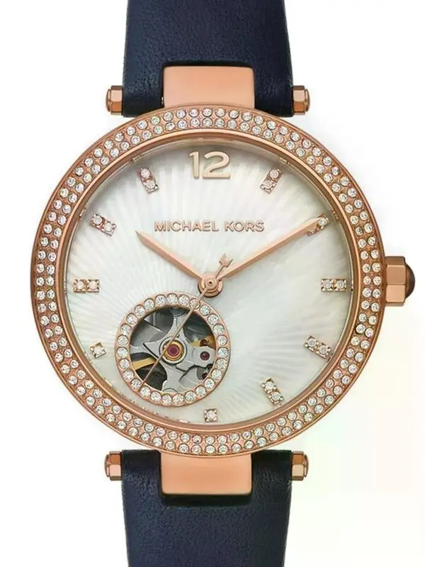 Michael Kors Parker 34mm Crystal-embellished Leather Strap Watch - White