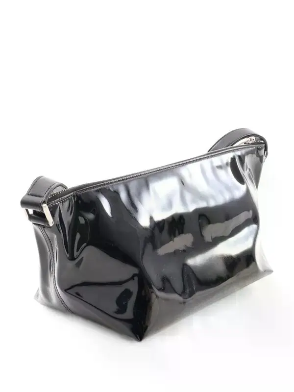 Saint Laurent Enamel Logo Print Shoulder Bag - Black