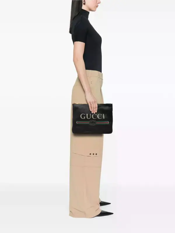 Gucci 2000-2015 Medium Calfskin Logo Portfolio Clutch Bag