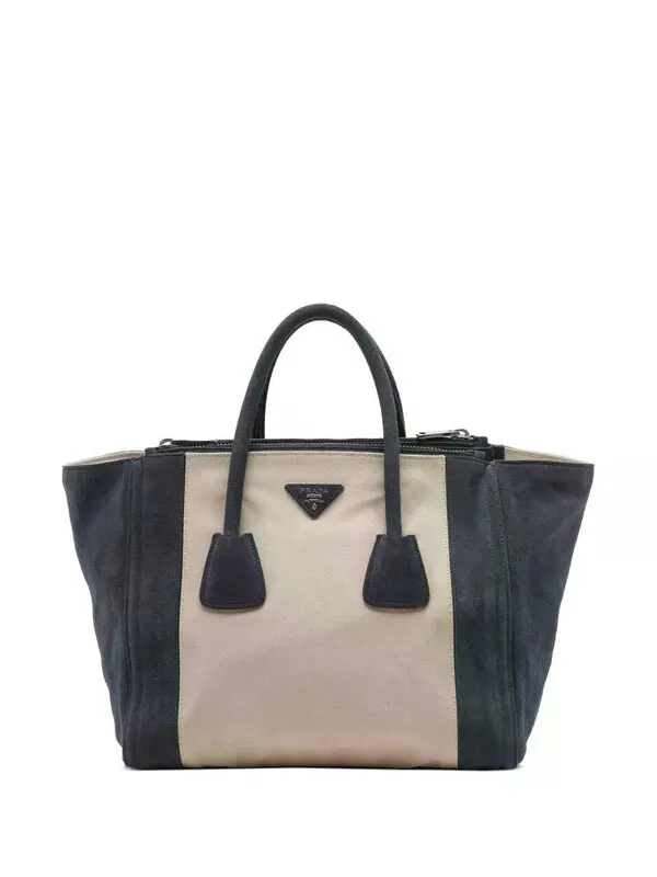 Prada Canvas And Suede Twin Pocket Double Handle Satchel