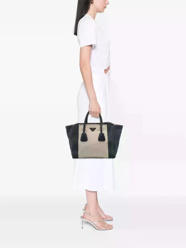 Prada Canvas And Suede Twin Pocket Double Handle Satchel