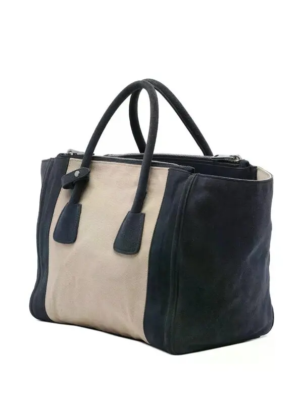 Prada Canvas And Suede Twin Pocket Double Handle Satchel