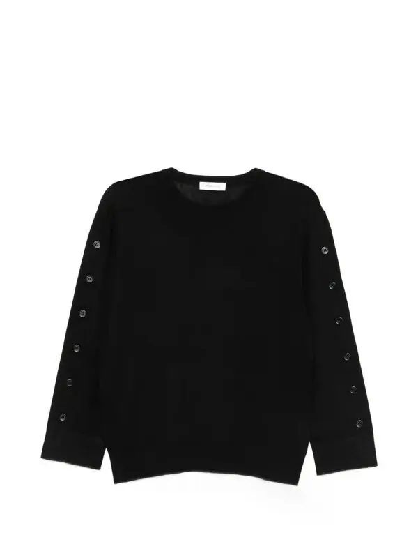 KANGRA Button-sleeve Fine Knit Sweater - Black