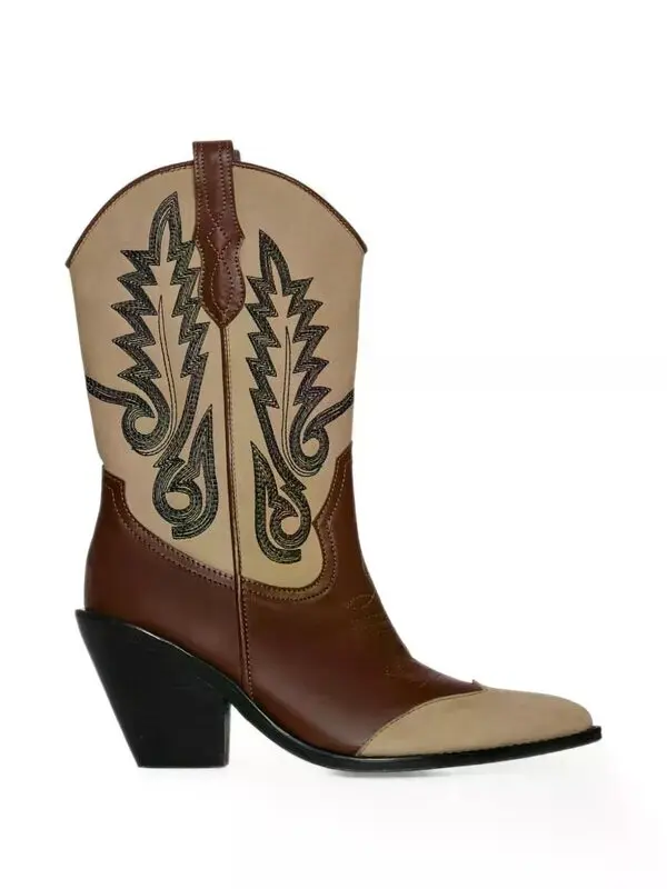 Johanna Ortiz Embroidered Leather Boots - Brown
