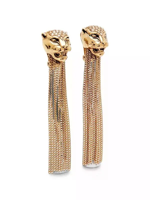 Roberto Cavalli Panther Head Tassel Clip-on Earrings