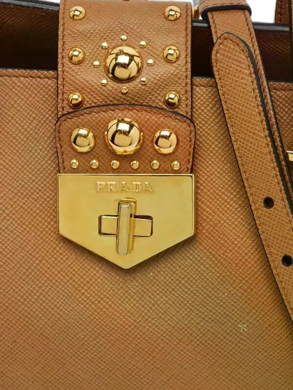 Prada Promenade Studded Tote Bag - Brown