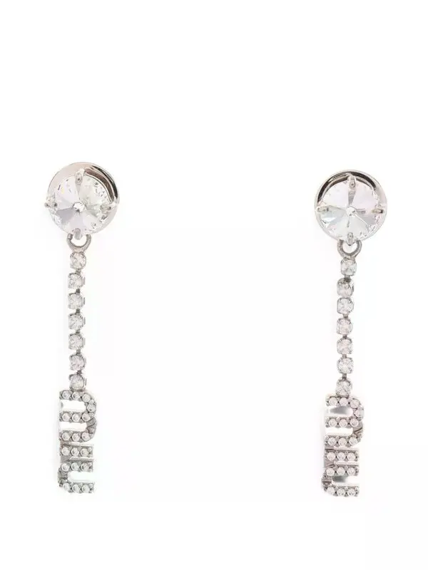 Miu Miu Tone Crystal Embellished Logo Drop Earrings