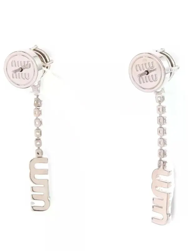 Miu Miu Tone Crystal Embellished Logo Drop Earrings