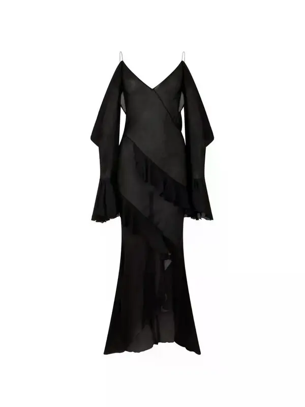 Roberto Cavalli Ruffled Cold-shoulder Maxi Dress