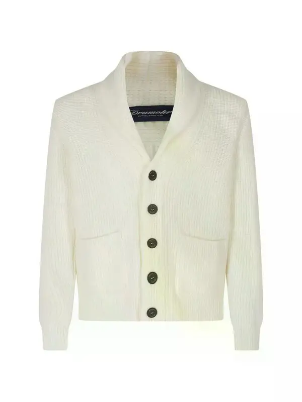 DRUMOHR Shawl Collar Cardigan With Patch Pockets - Neutrals