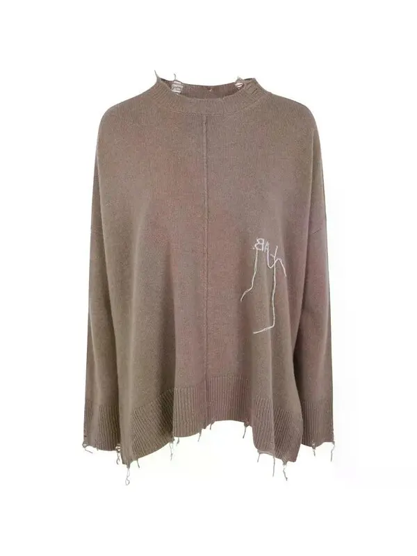 Laboratorio Capri Distressed Embroidered Wool Sweater - Brown