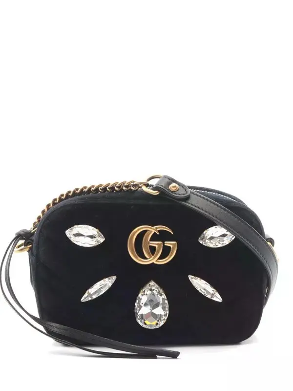 Gucci Gg Marmont Crystal Embellished Velvet Mini Bag