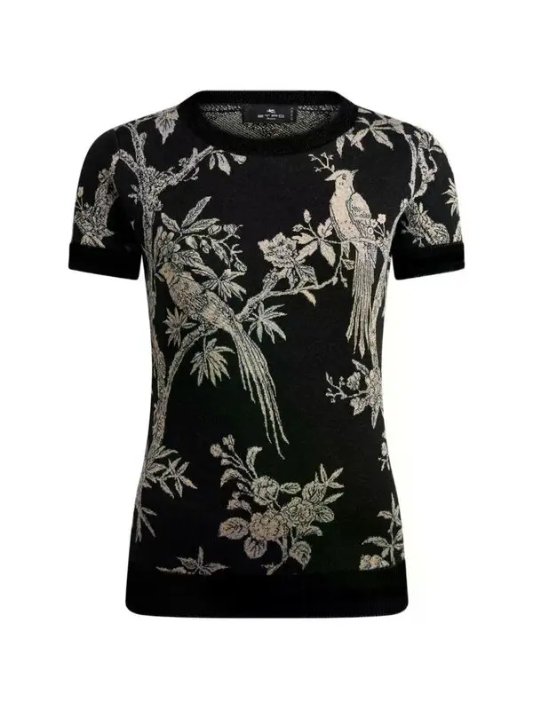 Etro Wool-blend Jacquard T-shirt With Nature Motif