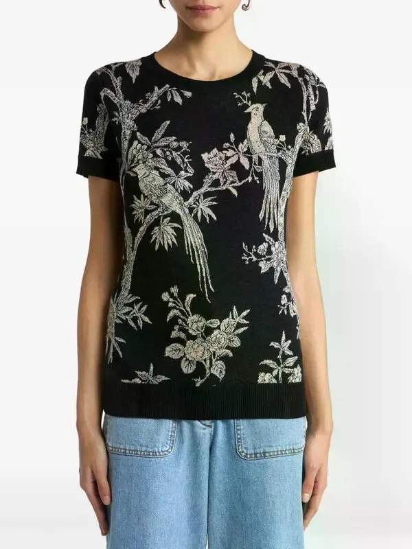 Etro Wool-blend Jacquard T-shirt With Nature Motif