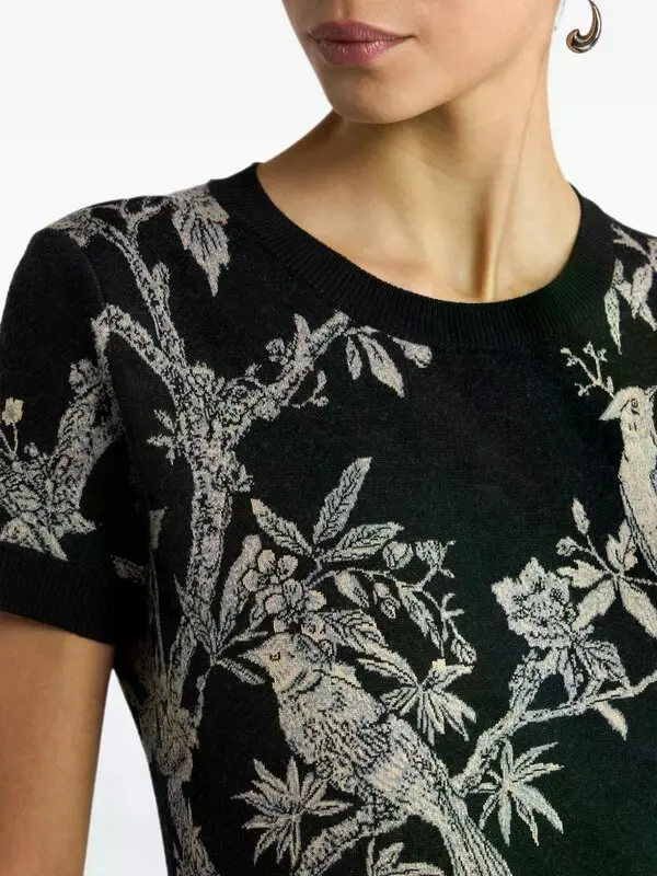 Etro Wool-blend Jacquard T-shirt With Nature Motif