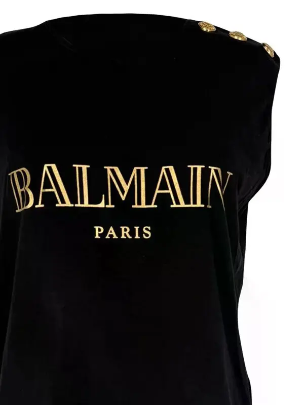 Balmain Sleeveless Logo Print Top - Black