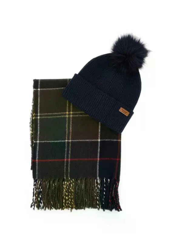 Barbour Tartan Pattern Scarf And Beanie Hat Set