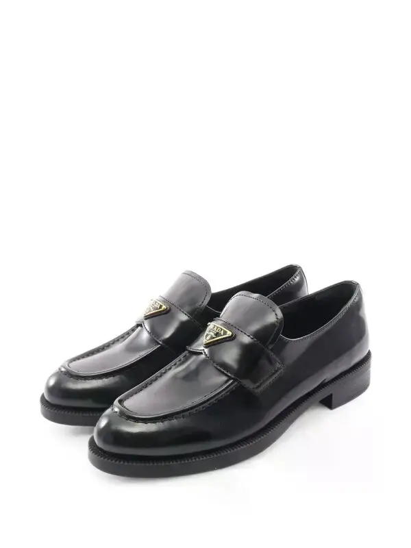 Prada Leather Enamel Triangle-logo Loafers