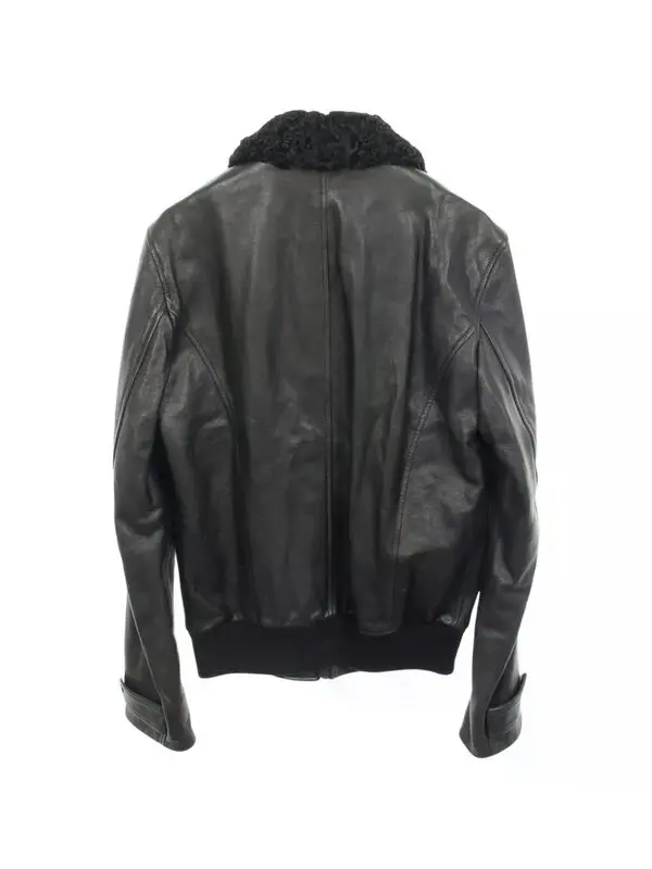 Dolce & Gabbana Leather Shearling Collar Zip-up Jacket