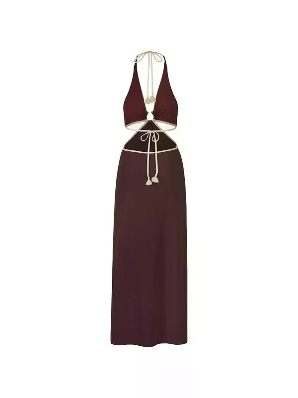 Johanna Ortiz Burgundy Cut-out Maxi Dress