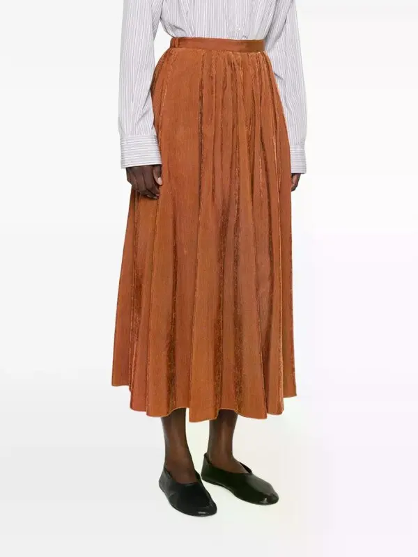 FORTE_FORTE Pleated Corduroy Midi Skirt - Brown