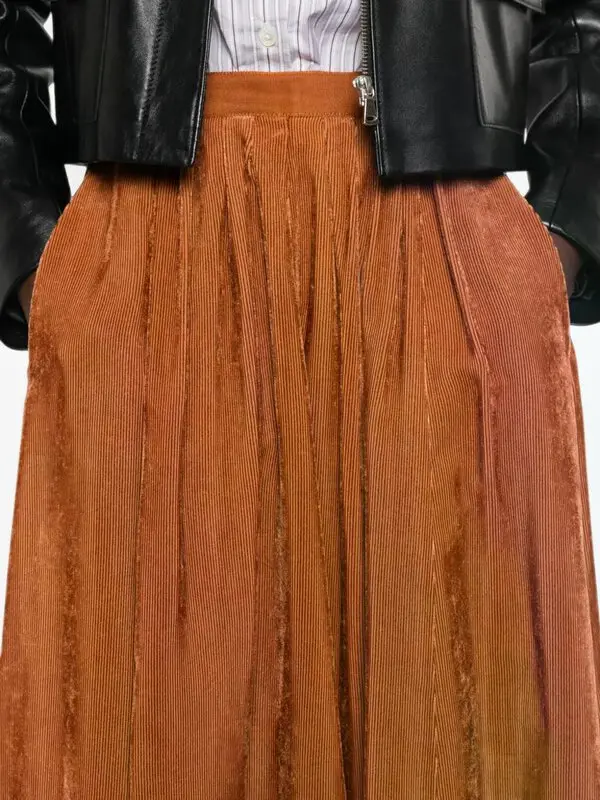 FORTE_FORTE Pleated Corduroy Midi Skirt - Brown