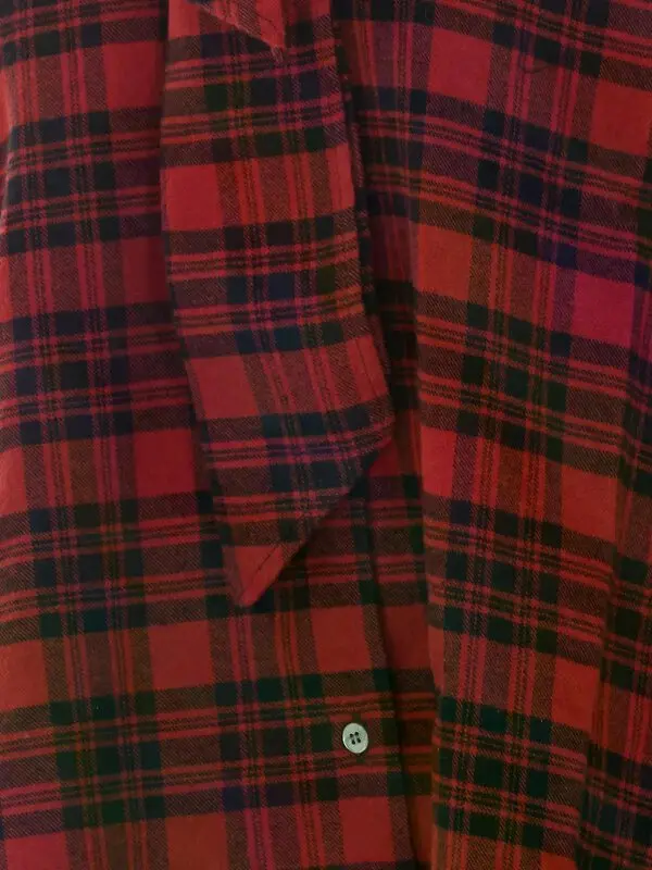 TRUE AVENUE Checked Cotton Shirt With Pussy-bow Collar