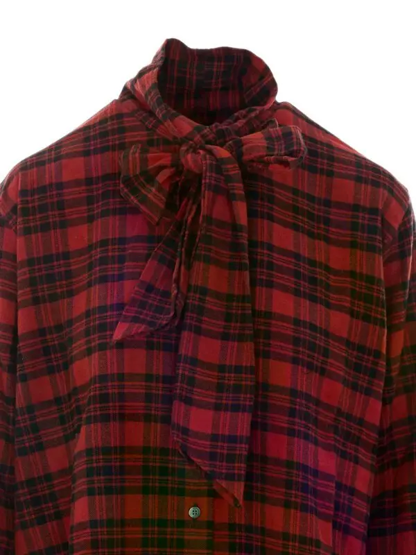 TRUE AVENUE Checked Cotton Shirt With Pussy-bow Collar