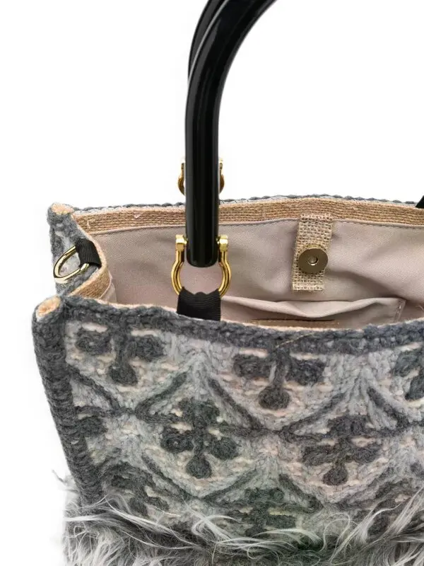 LA MILANESA Crochet-knit Faux-fur Tote Bag