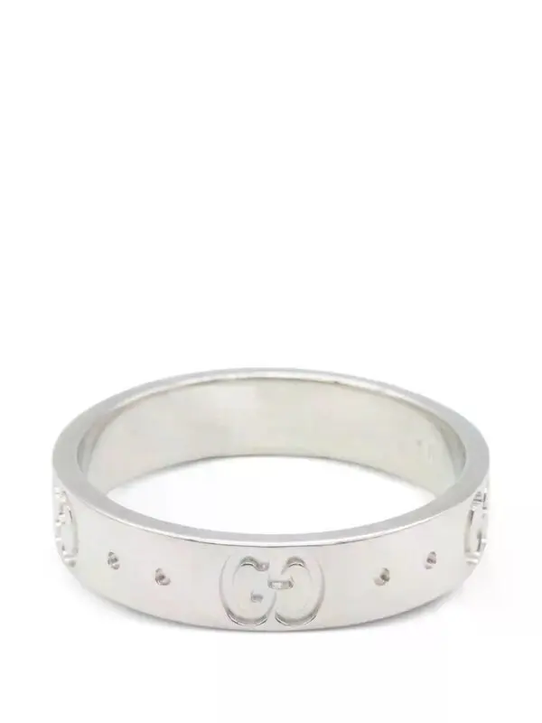 Gucci 18k White Gold Icon Motif Band Ring - Silver