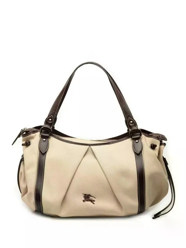 Burberry Leather Trimmed Canvas Tote Bag