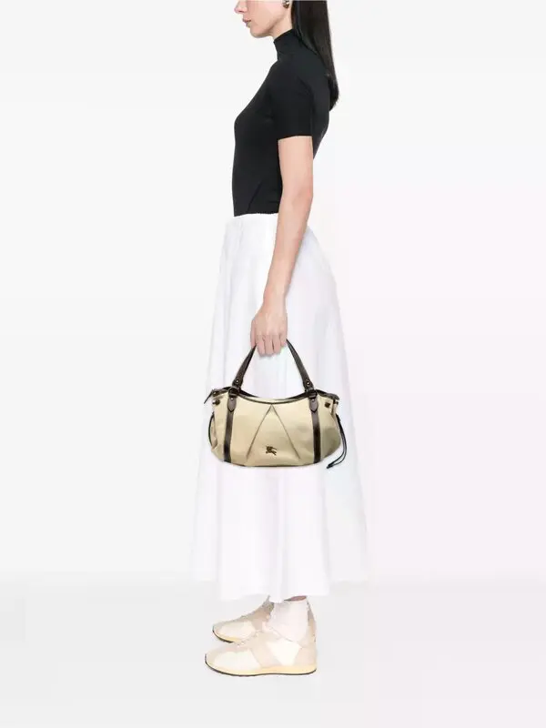 Burberry Leather Trimmed Canvas Tote Bag