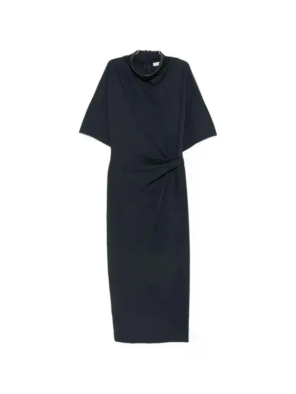 Brunello Cucinelli Twisted-waist High-neck Midi Dress - Blue
