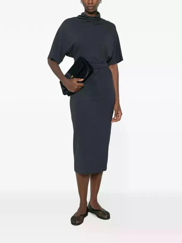 Brunello Cucinelli Twisted-waist High-neck Midi Dress