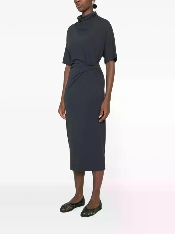 Brunello Cucinelli Twisted-waist High-neck Midi Dress