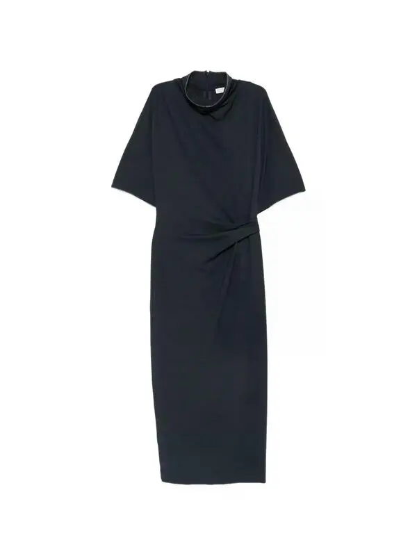 Brunello Cucinelli Twisted-waist High-neck Midi Dress