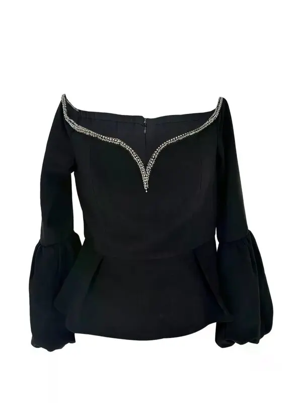 SELF-PORTRAIT Crystal Embellished Puff Sleeve Off-the-shoulder Top