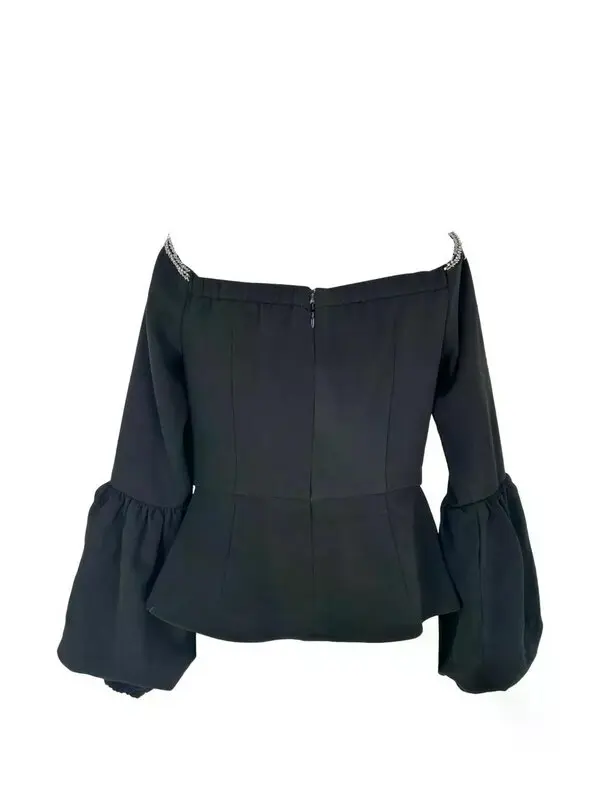 SELF-PORTRAIT Crystal Embellished Puff Sleeve Off-the-shoulder Top