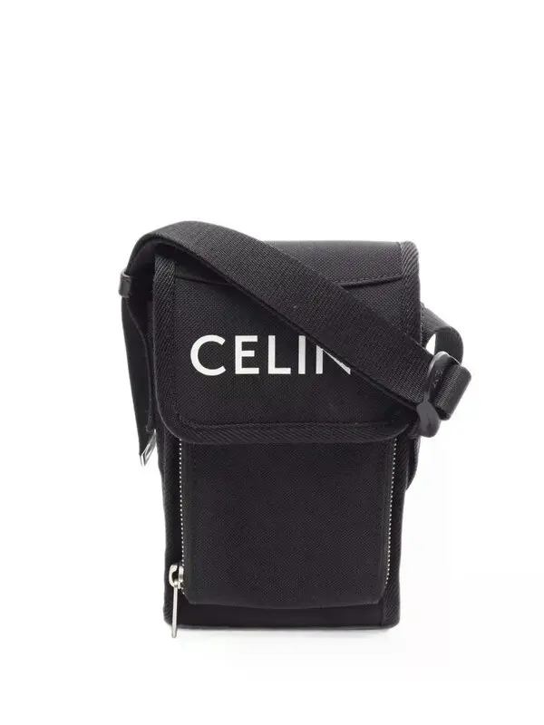 Celine 2010s Logo Print Shoulder Bag - Black