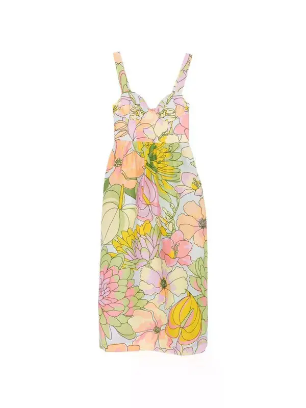 Farm Rio Floral-print Sweetheart Neck Midi Dress - Blue